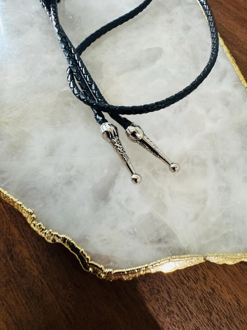 Black Silver Ornate Tuliped Brooch Bolo Tie | Handcrafted Black Leather ...