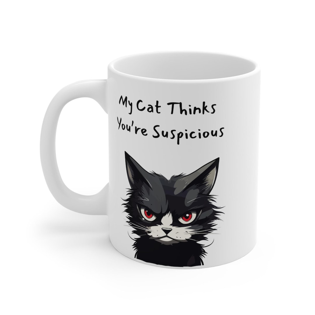 Sassy Angry Black Cat Mug | Cute Kawaii Suspicious Cat Illustration - Etsy