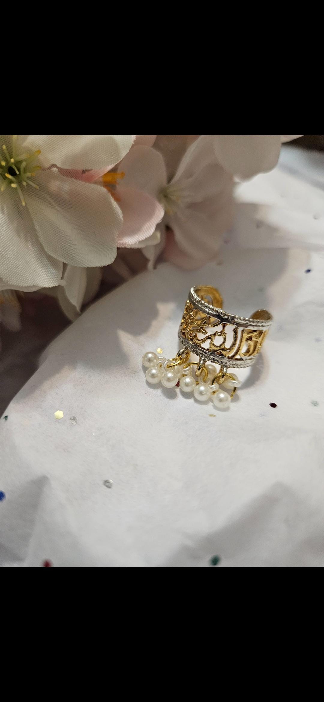 Kalima Ring Adjustable With Pearls Hanging. - Etsy