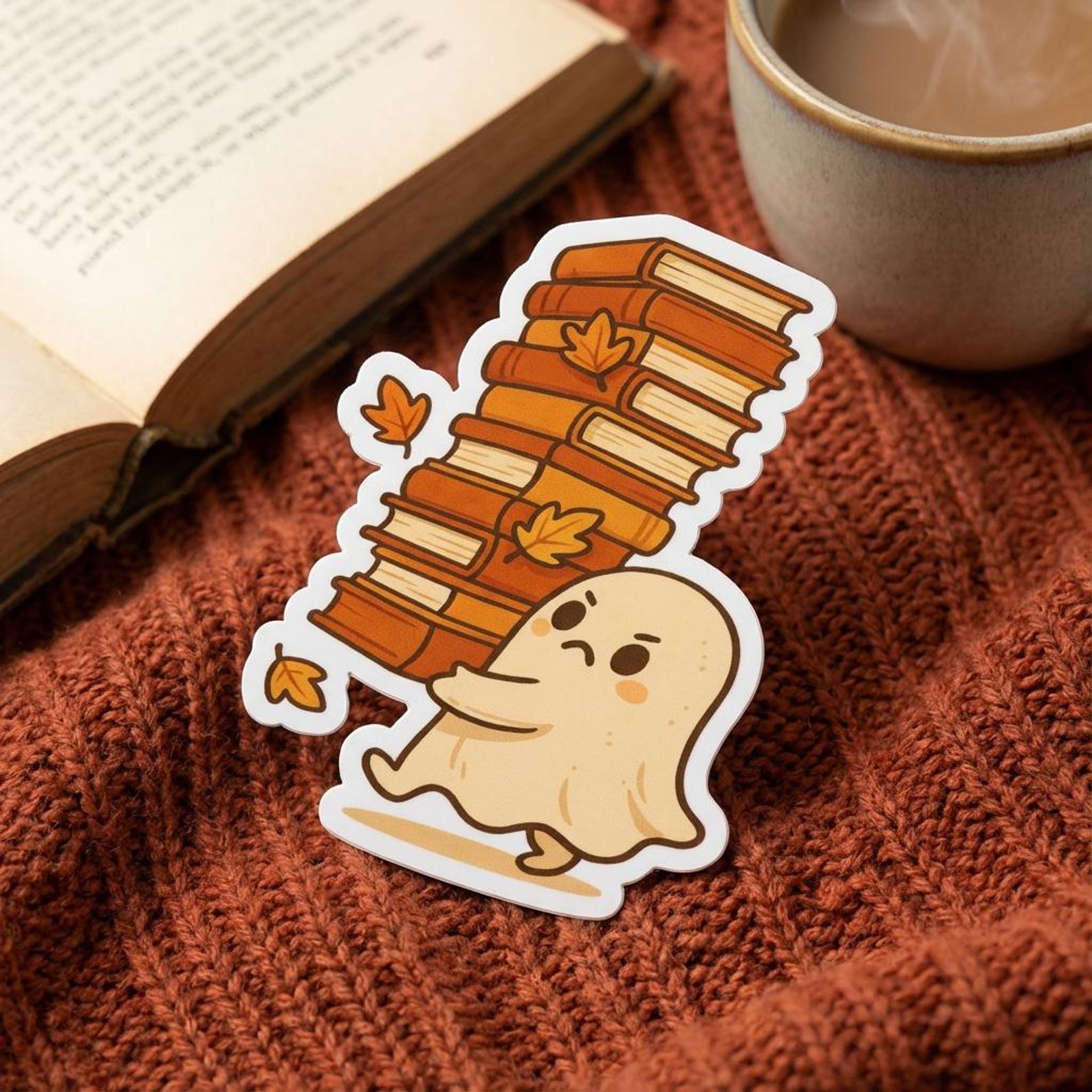 Matte Autumn Ghost Book Sticker | Fall Ghost & Bookish Sticker | Cute ...