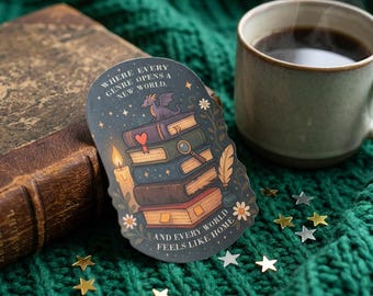 Matte Enchanted Book Stack Sticker | Fantasy Bookish Decal | Magical ...