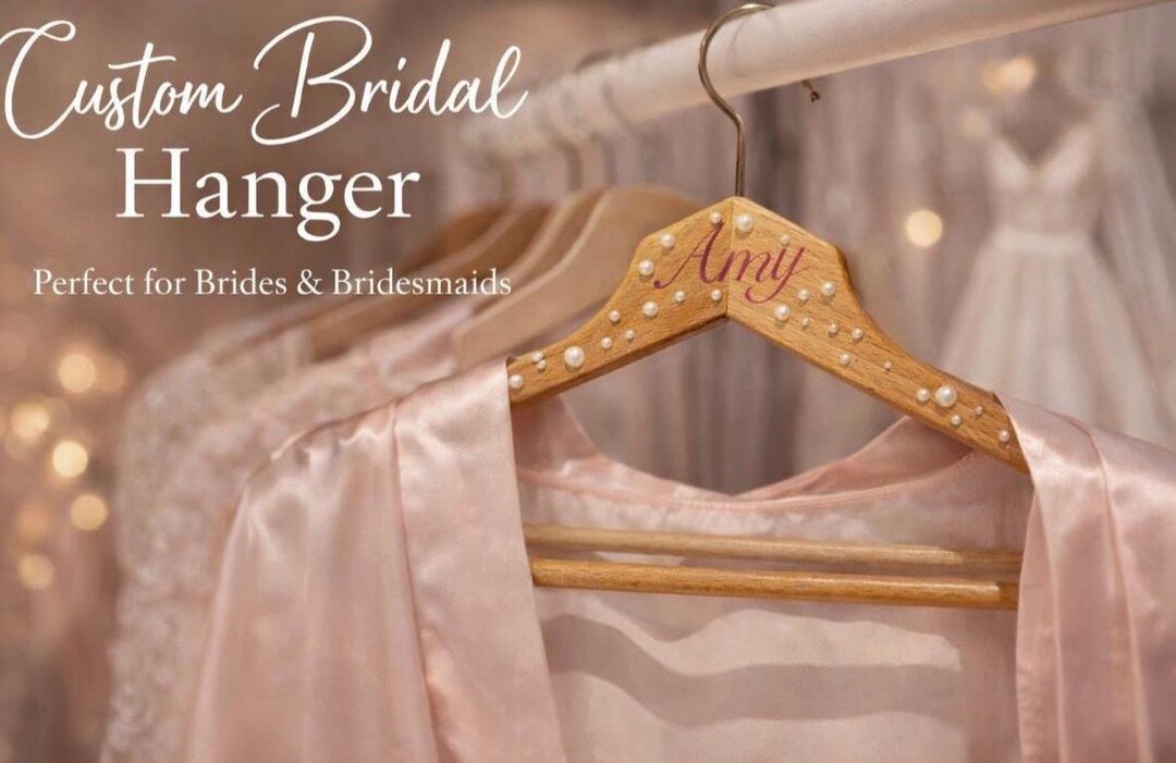 Personalized Bridal Hanger With Name & Pearls | Custom Wooden Wedding ...