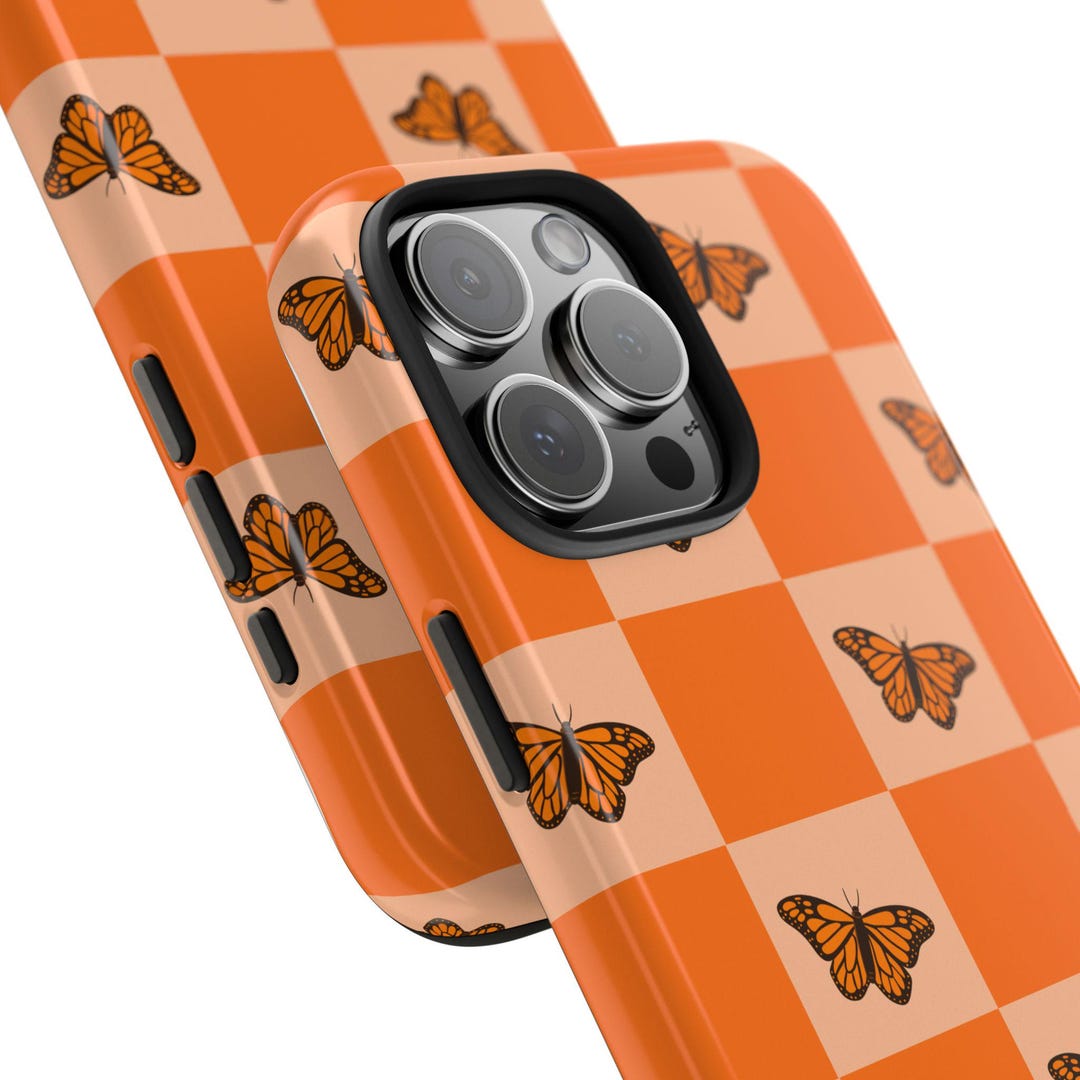 Monarch Butterfly Checkerboard Phone Case | Orange Pattern Tough Phone ...
