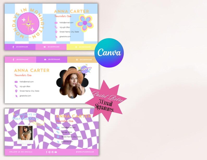 Editable Email Signature Canva Template Retro Pastel Design for Gmail ...