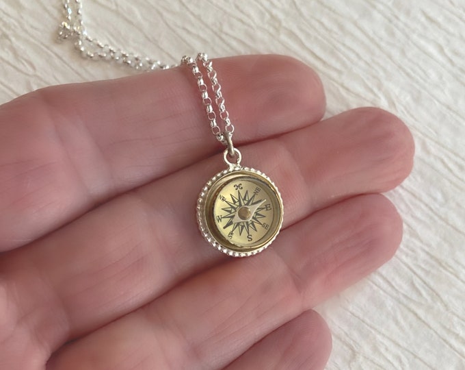 Tiny Sterling Silver Working Compass Necklace, Real Compass Jewelry ...