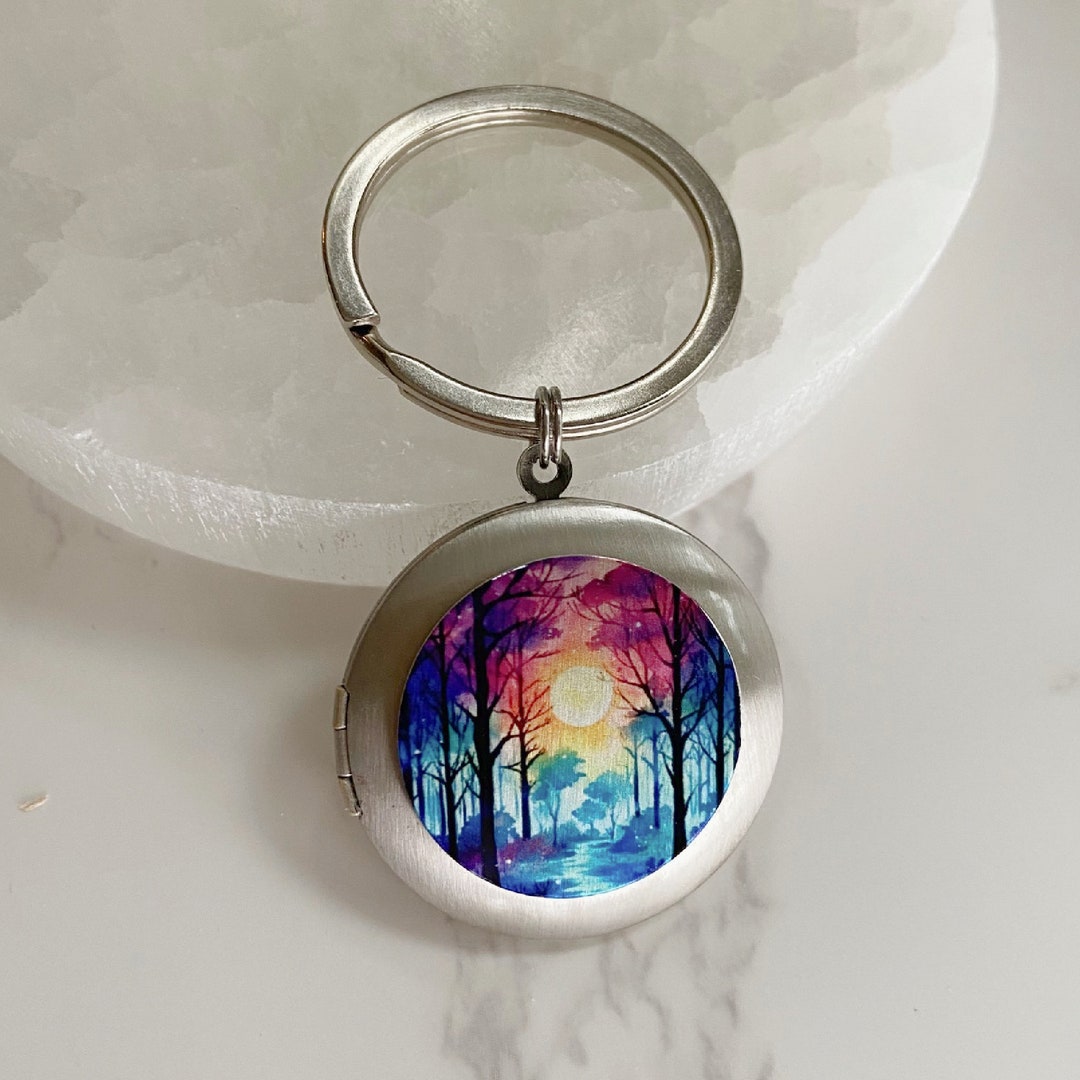 Sunset Locket Key Chain, Silver Photo Locket With Pictures ...