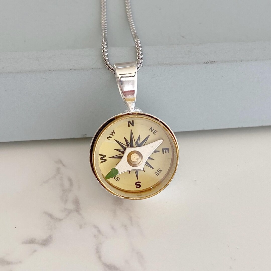 Silver Working Compass Pendant, Small Compass Necklace, Graduation Gift ...