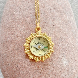 Gold Compass Necklace, Working Compass Jewelry, Functional Compass ...