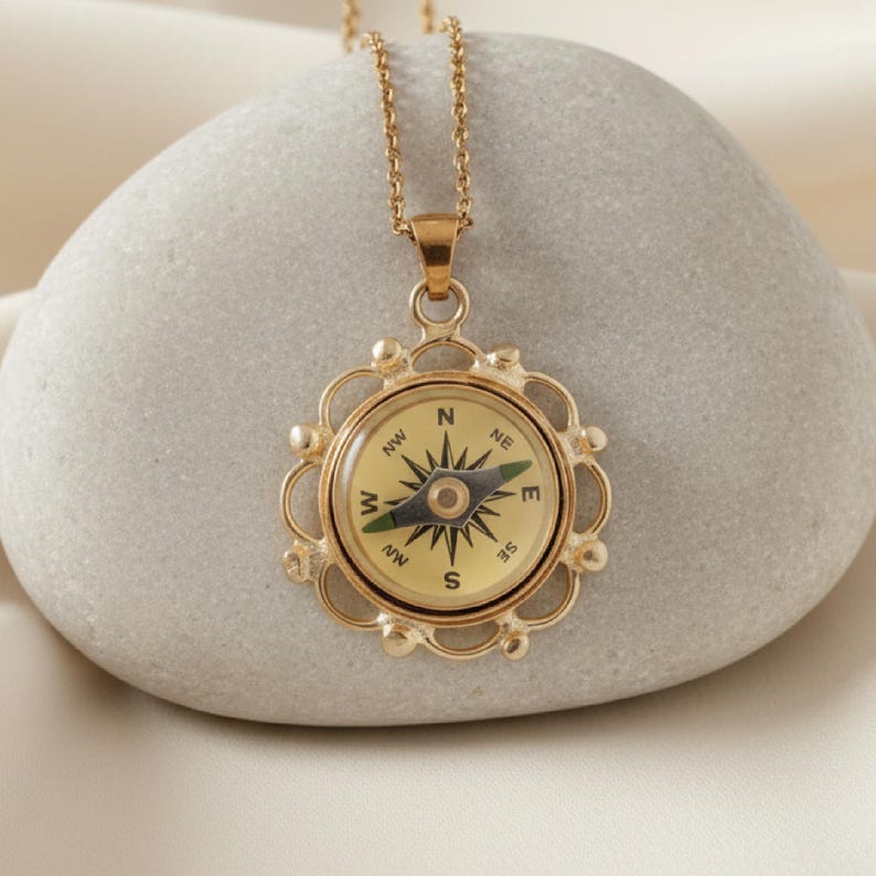Gold Filigree Working Compass Necklace: Functional Jewelry Pendant ...