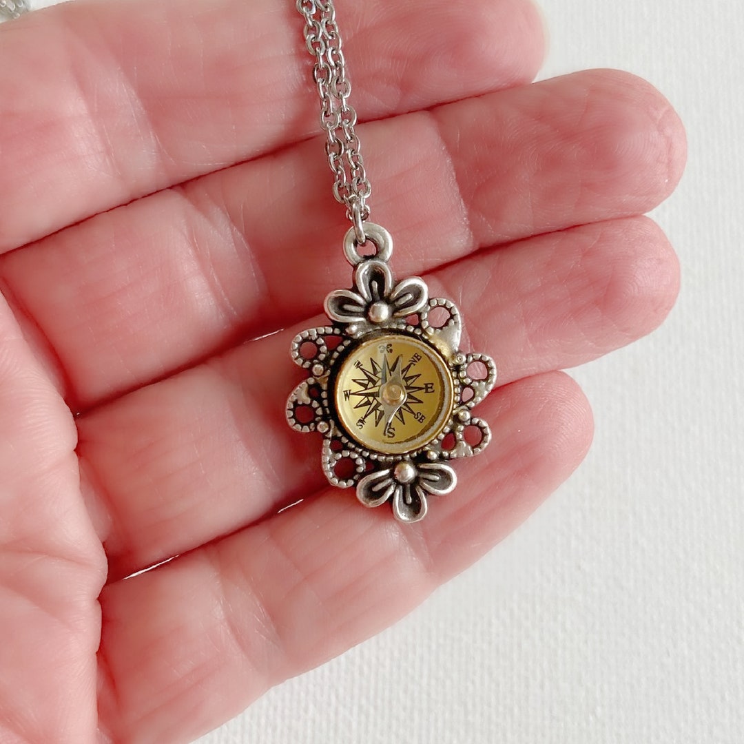 Vintage Style Working Compass Necklace, Antique Silver Compass Jewelry ...