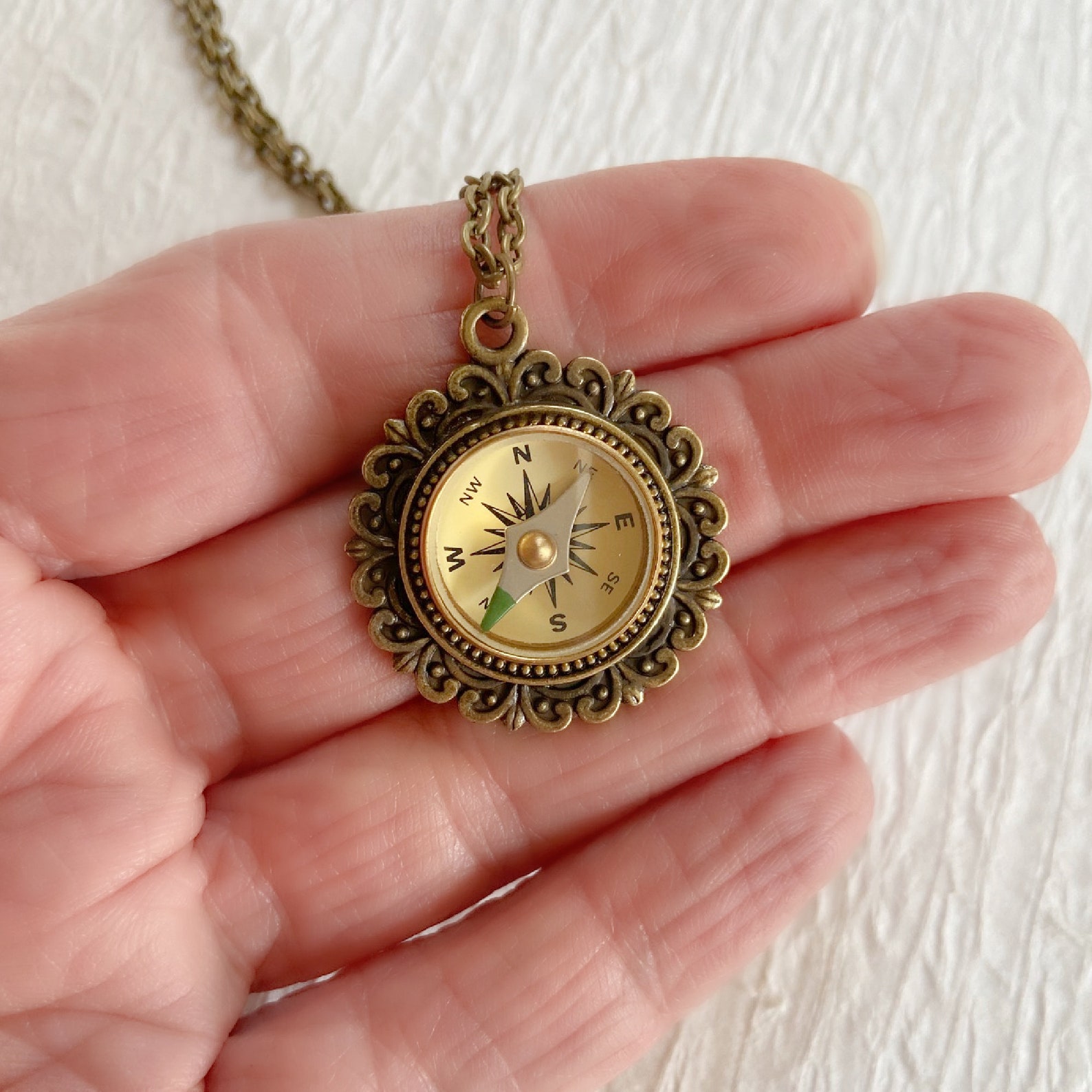 Bronze Working Compass Necklace Real Compass Jewelry Travel Etsy