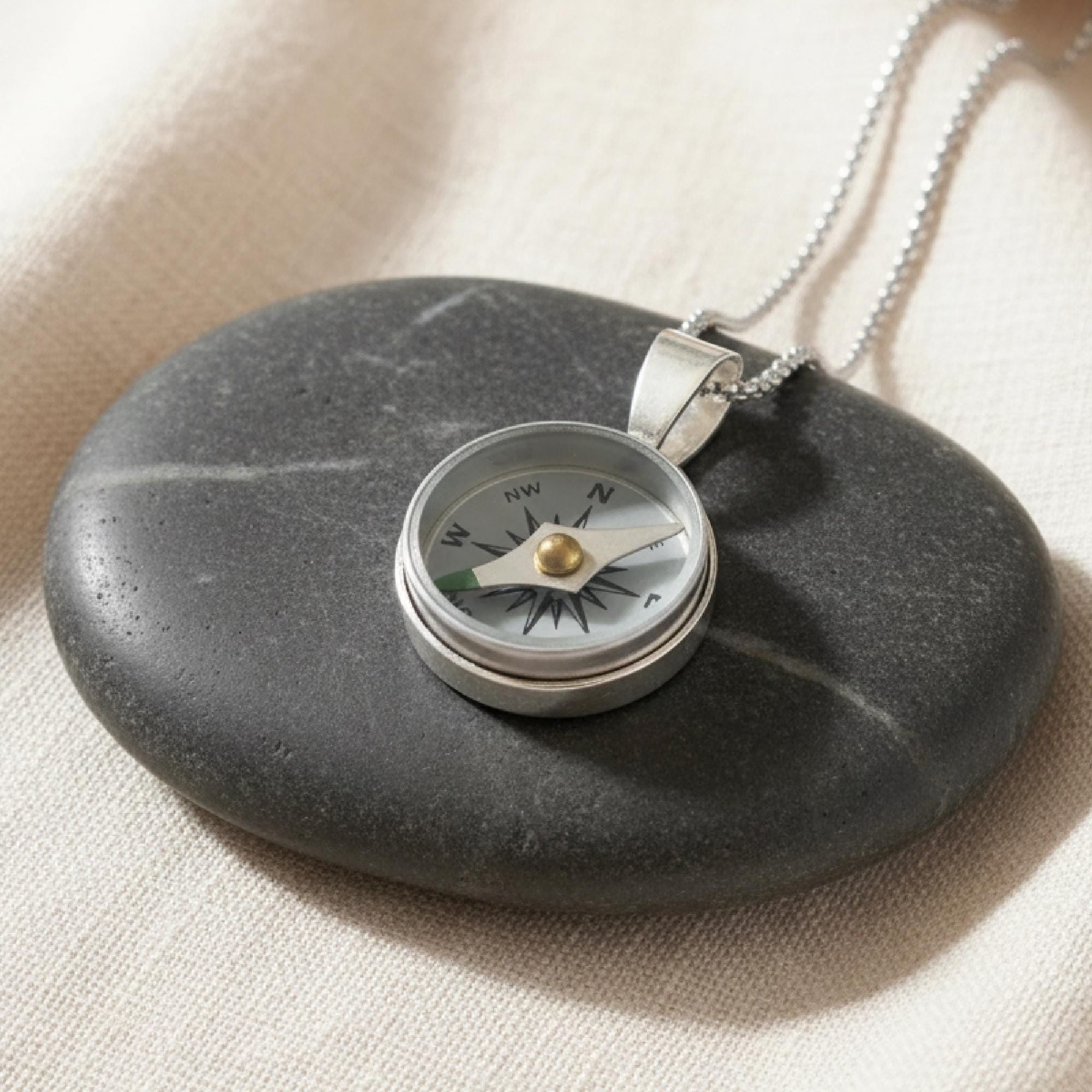 Small Silver Working Compass Necklace, Travel-themed Gift, Functional ...