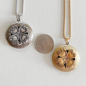 Four Leaf Clover Locket Necklace With Photos, Silver or Gold, Custom ...