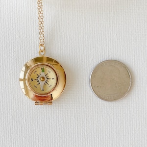 Compass Locket Necklace With Photos, Gold Working Compass Pendant ...