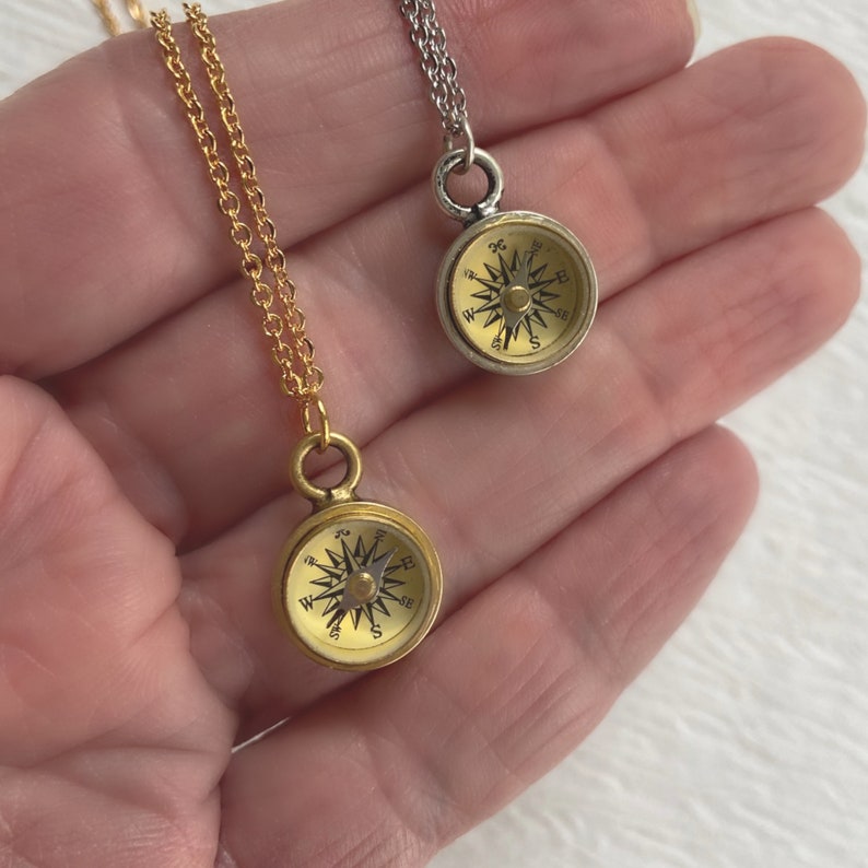 Tiny Working Compass Necklace, Silver or Gold Functional Compass ...