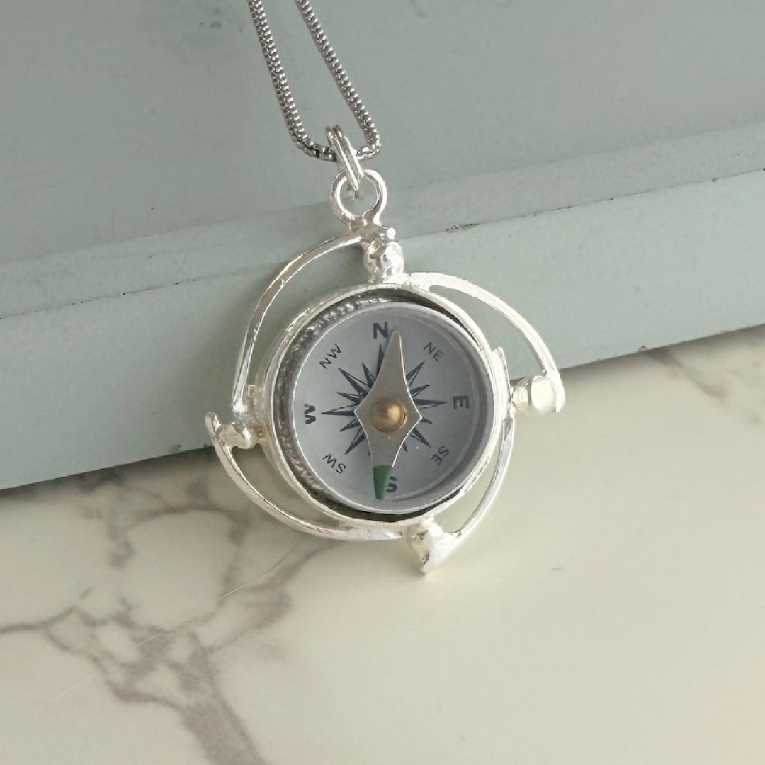 Silver Working Compass Necklace, Nautical Compass Pendant, Gift for ...