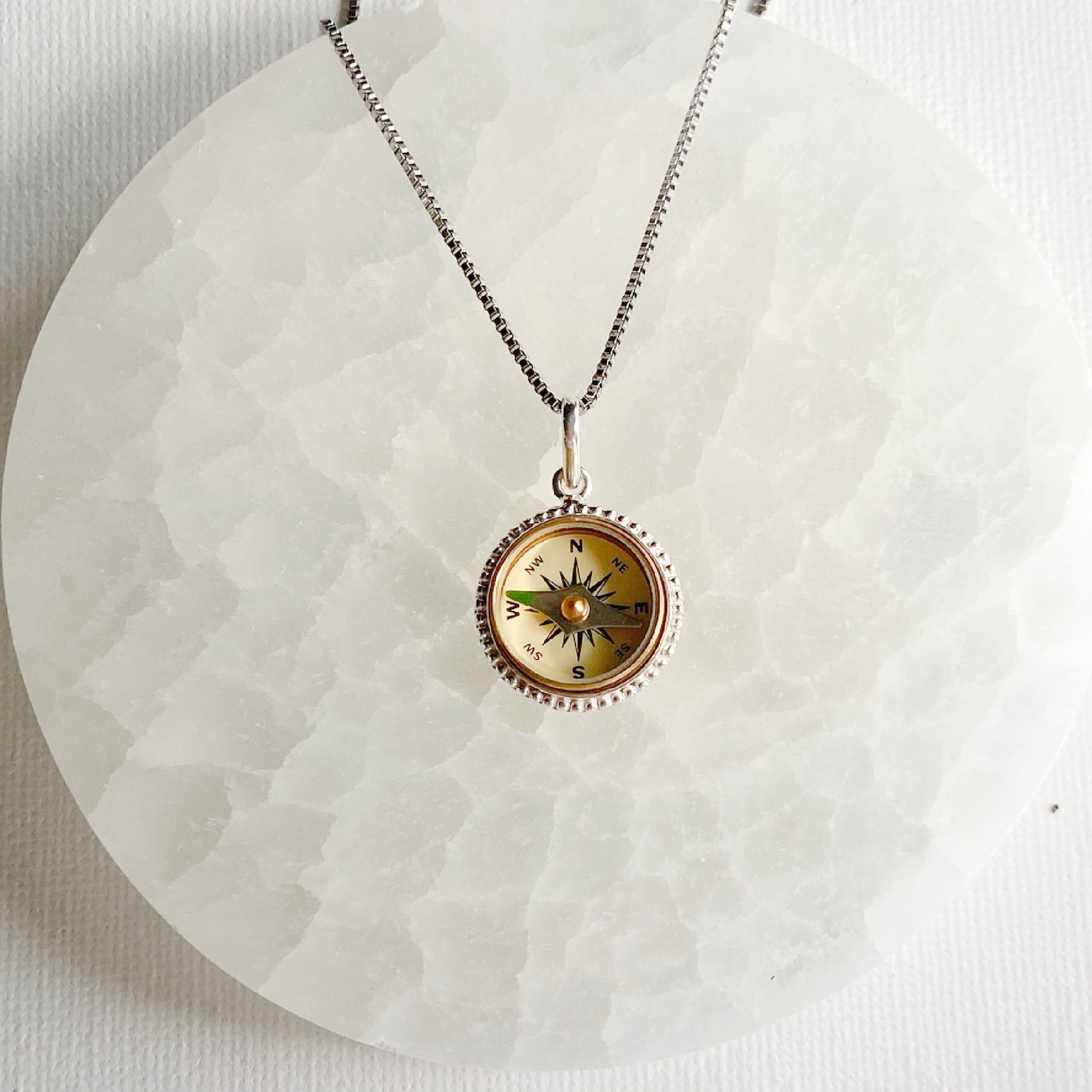 Large Sterling Silver Working Compass Necklace, Functional Compass ...