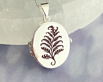 Vintage English Sterling Silver Engraved Fern Locket Pendant on Chain ...