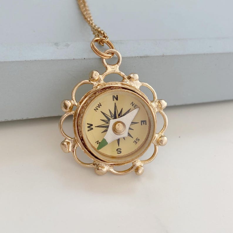 Gold Filigree Working Compass Necklace: Functional Jewelry Pendant ...