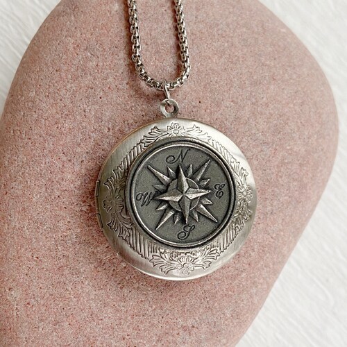 Silver Working Compass Locket Necklace Locket With Photos - Etsy