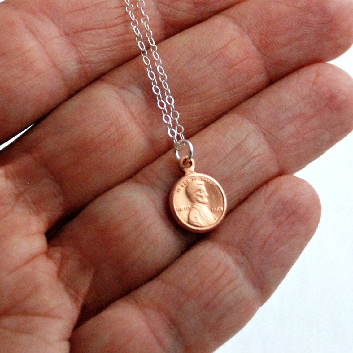 Tiny Copper Penny Charm Necklace Good Luck Penny Small Coin | Etsy