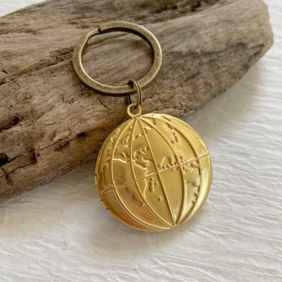 Earth Locket Keychain With Photos, Two Hemispheres Earth Locket, Gold ...