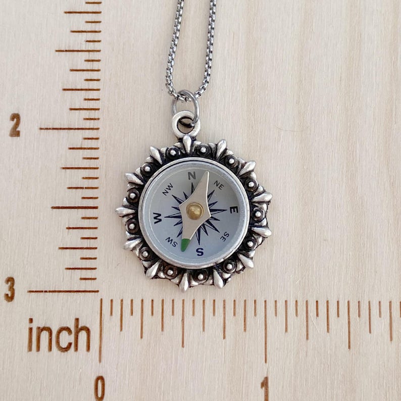 Silver Working Compass Necklace, Personalized Engraved Compass Pendant ...