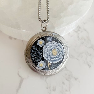 LARA Locket - Modern Floral Photo Locket Necklace, Silver Picture ...