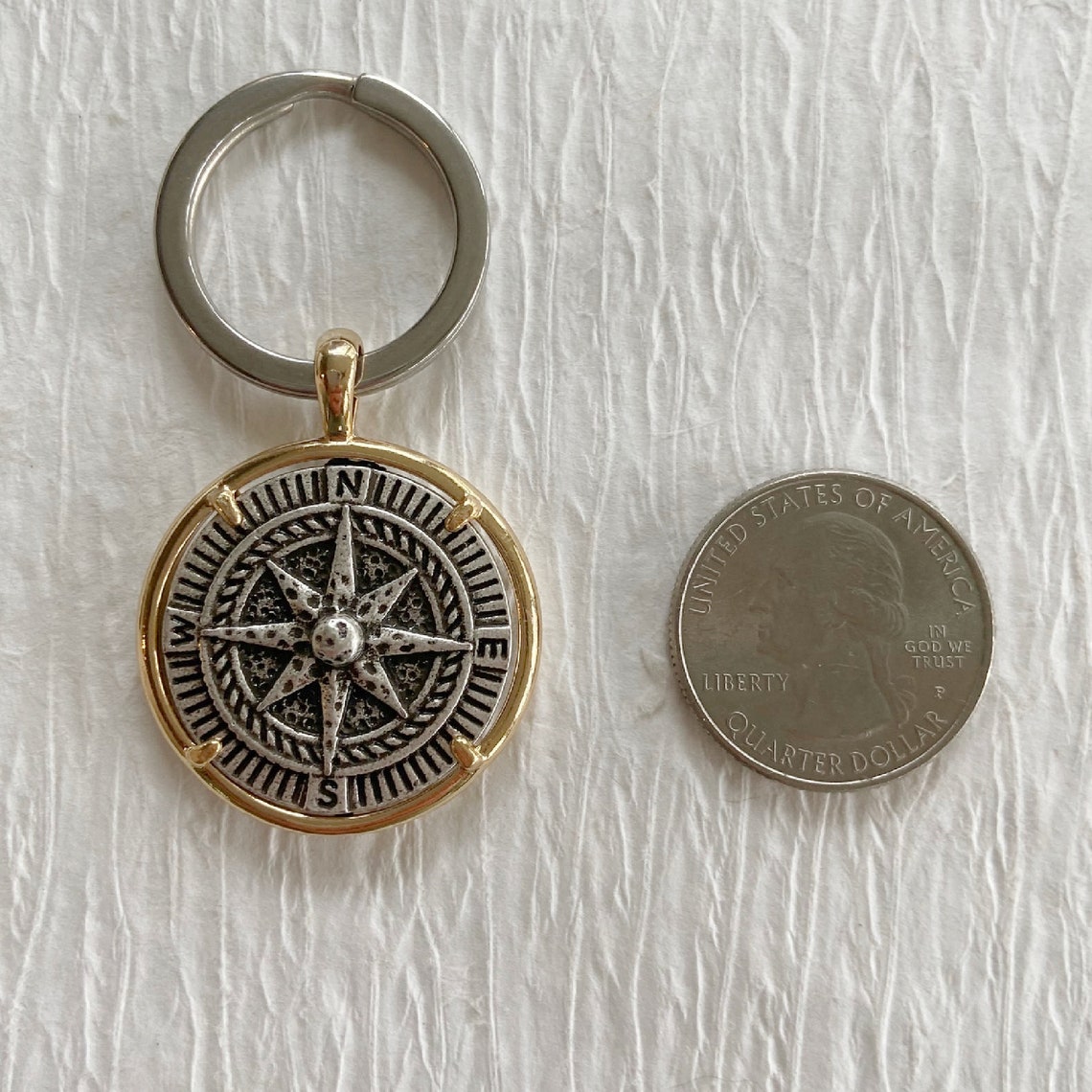 Compass Keychain Silver and Gold Compass Key Chain Adventure - Etsy