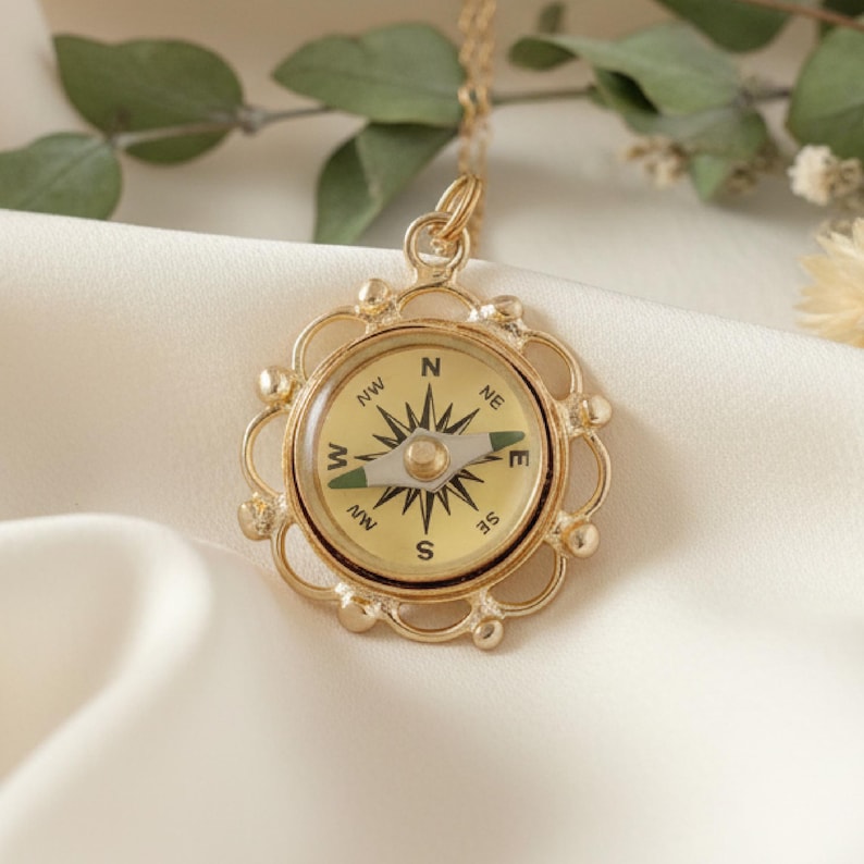 Gold Filigree Working Compass Necklace: Functional Jewelry Pendant ...