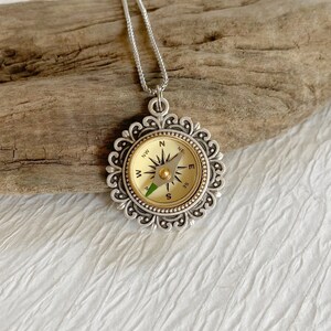 Vintage Style Working Compass Necklace, Silver Functional Compass ...