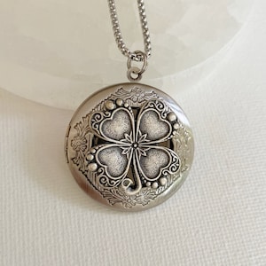 Four Leaf Clover Locket Necklace With Photos, Silver or Gold, Custom ...