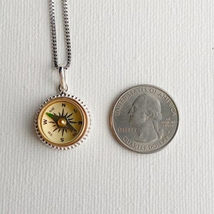 Large Sterling Silver Working Compass Necklace, Functional Compass ...