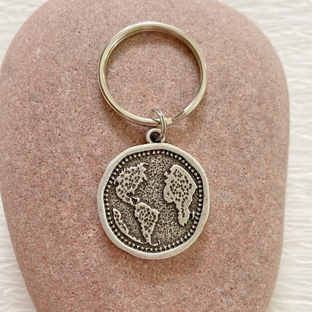 Antique Silver Earth Map Key Chain World Map Keychain - Etsy
