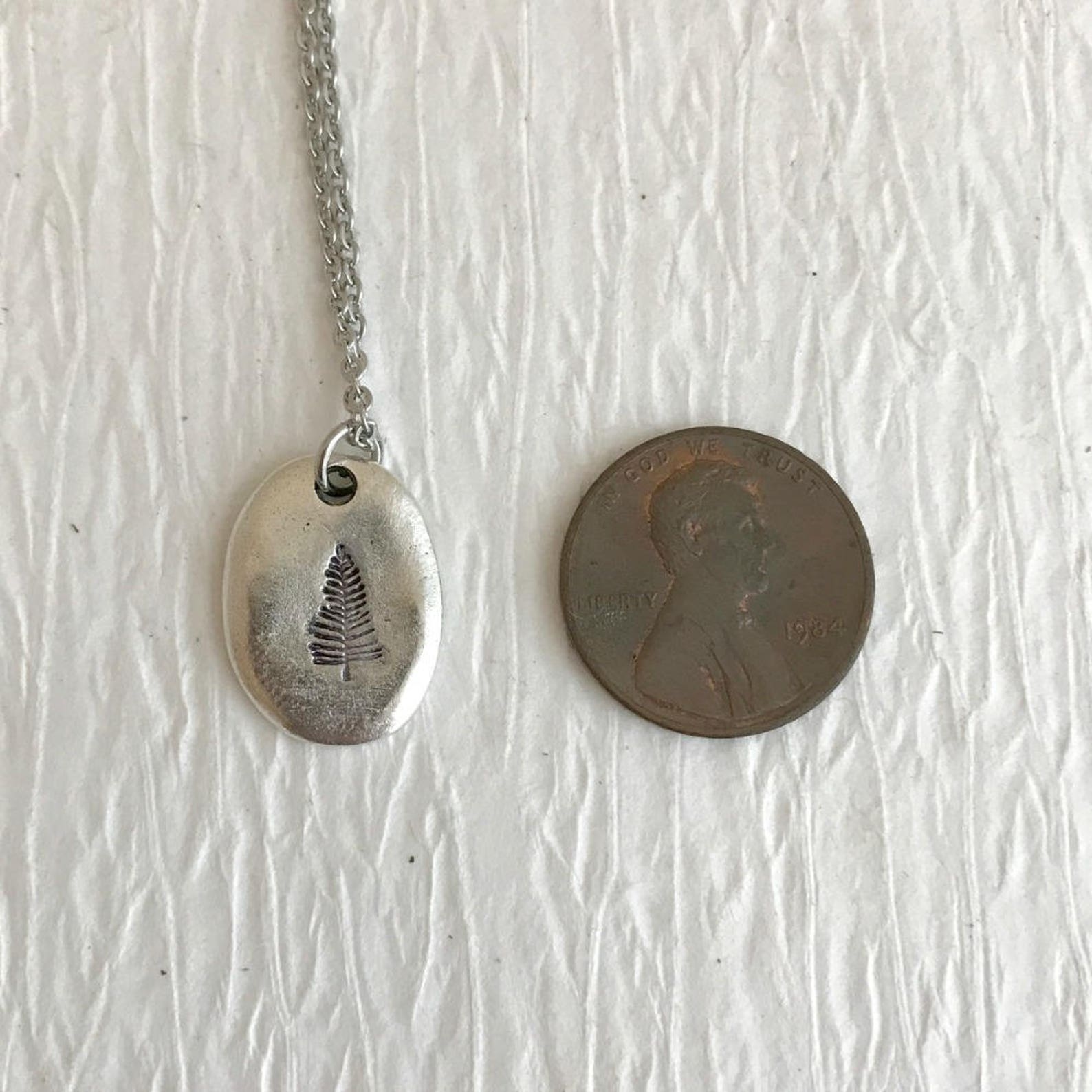 Small Silver Pine Tree Necklace simple tree charm rustic | Etsy