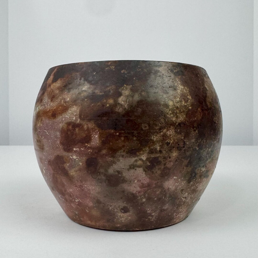 Pit Fired Burnished Vase – 4" X 5.25" Handmade Round Ceramic, Maroon ...