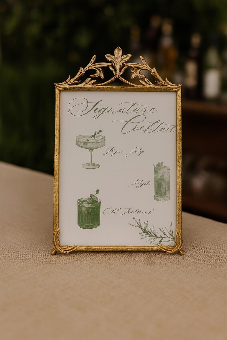 Personalized Green Cocktail Sign | Hand Drawn Signature Drink Art - Etsy