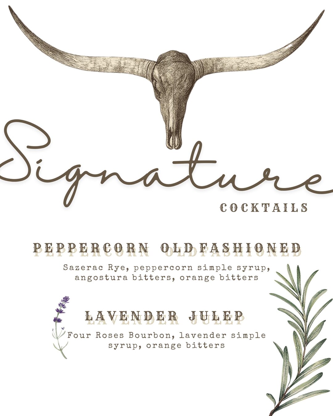 Ready-to-print | Longhorn Cocktail Signage | Western-ranch Theme | Hand ...