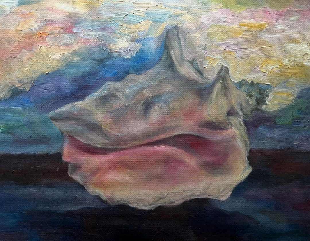 Whispers of the Sea – Original Oil Painting of a Seashell (12”x9”) on ...
