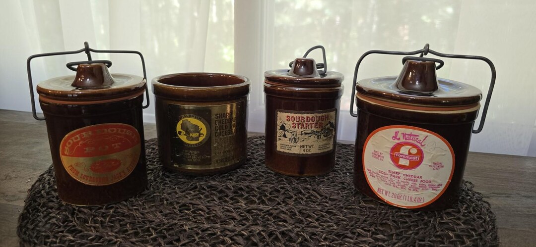 Vintage Brown Stoneware Cheese Crock Set: Sourdough & Cheddar Jars - Etsy