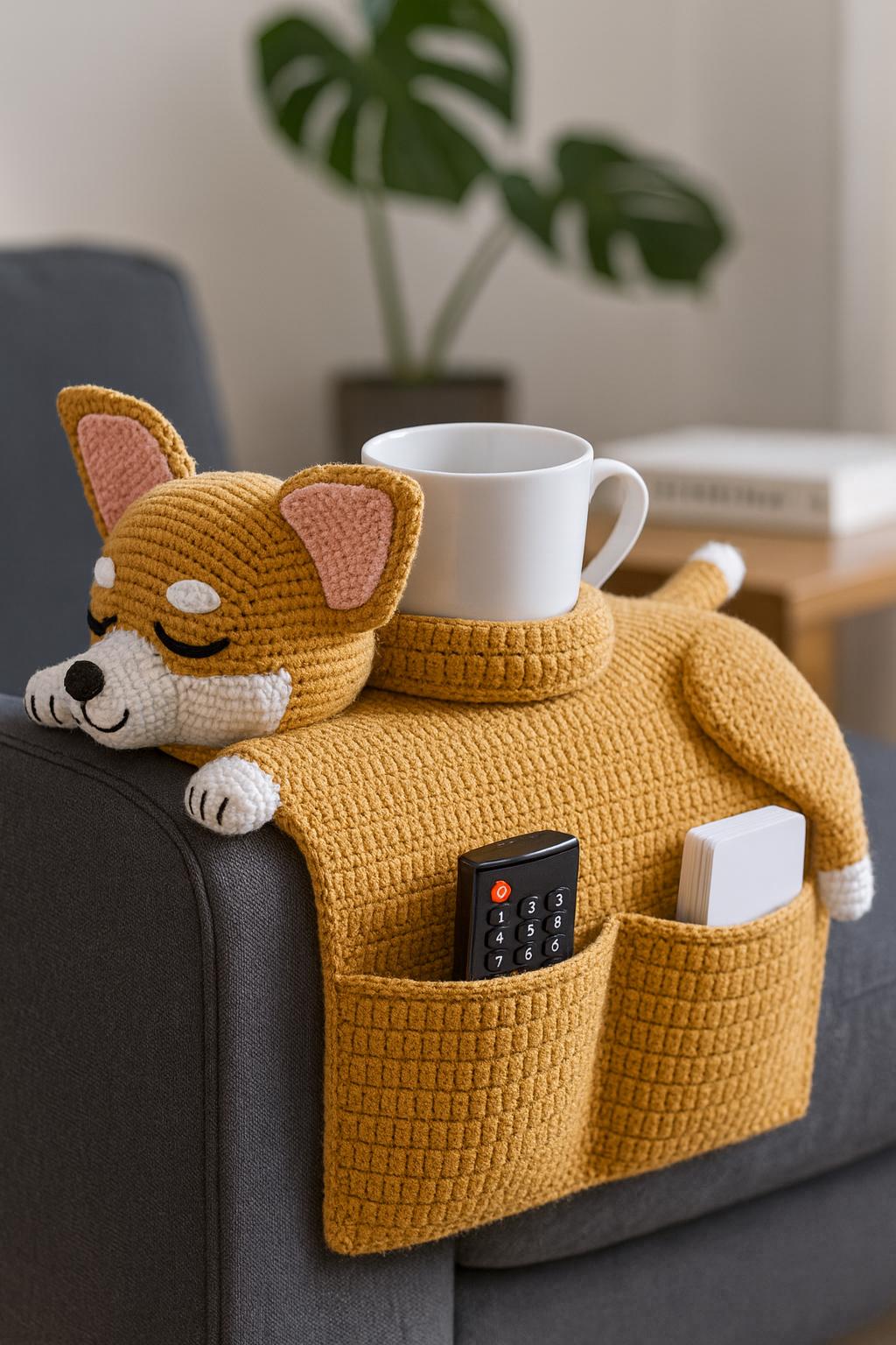 Corgi Couch Caddy Crochet Sofa Organizer Remote Holder Bedside Pocket ...