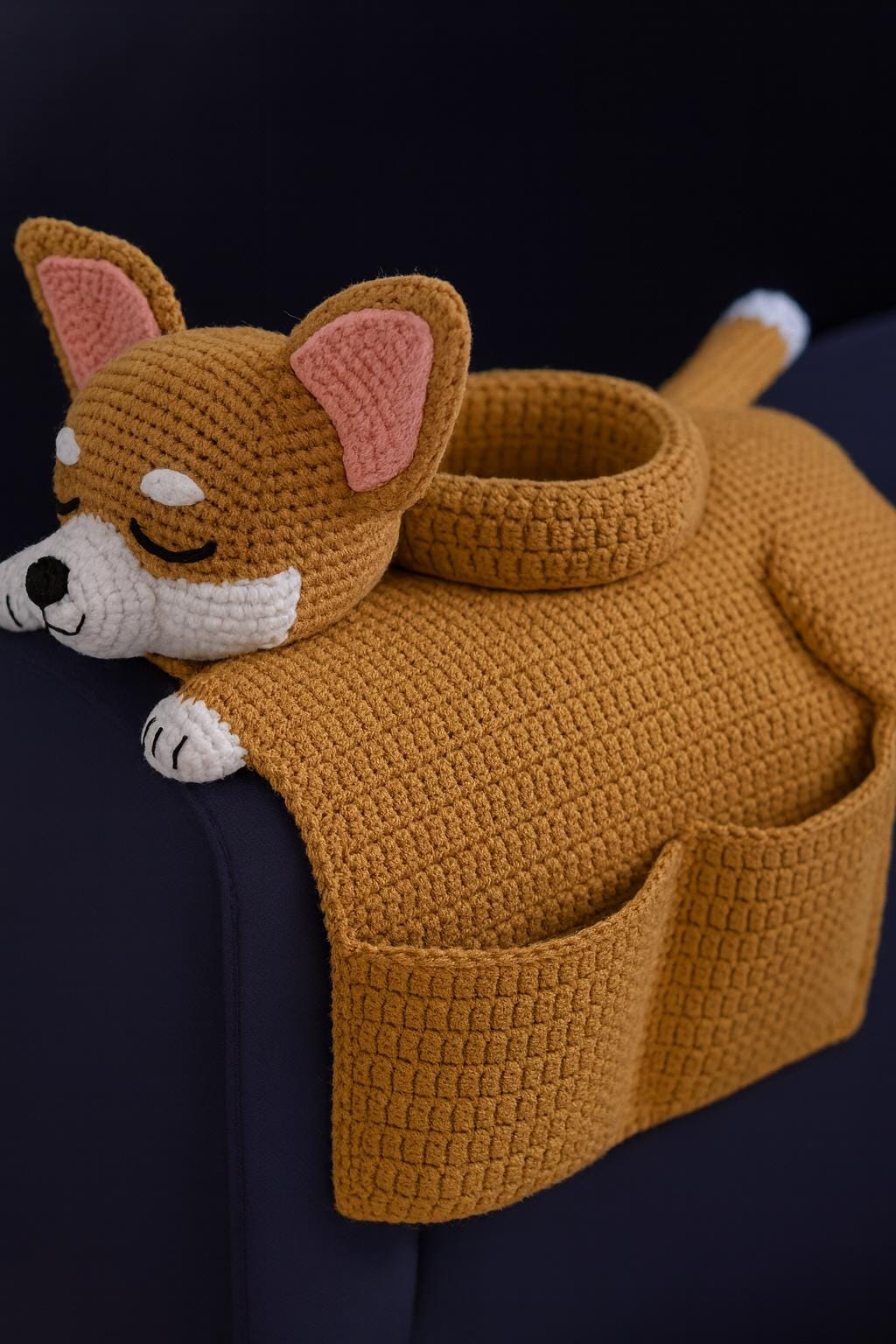 Corgi Couch Caddy Crochet Sofa Organizer Remote Holder Bedside Pocket ...