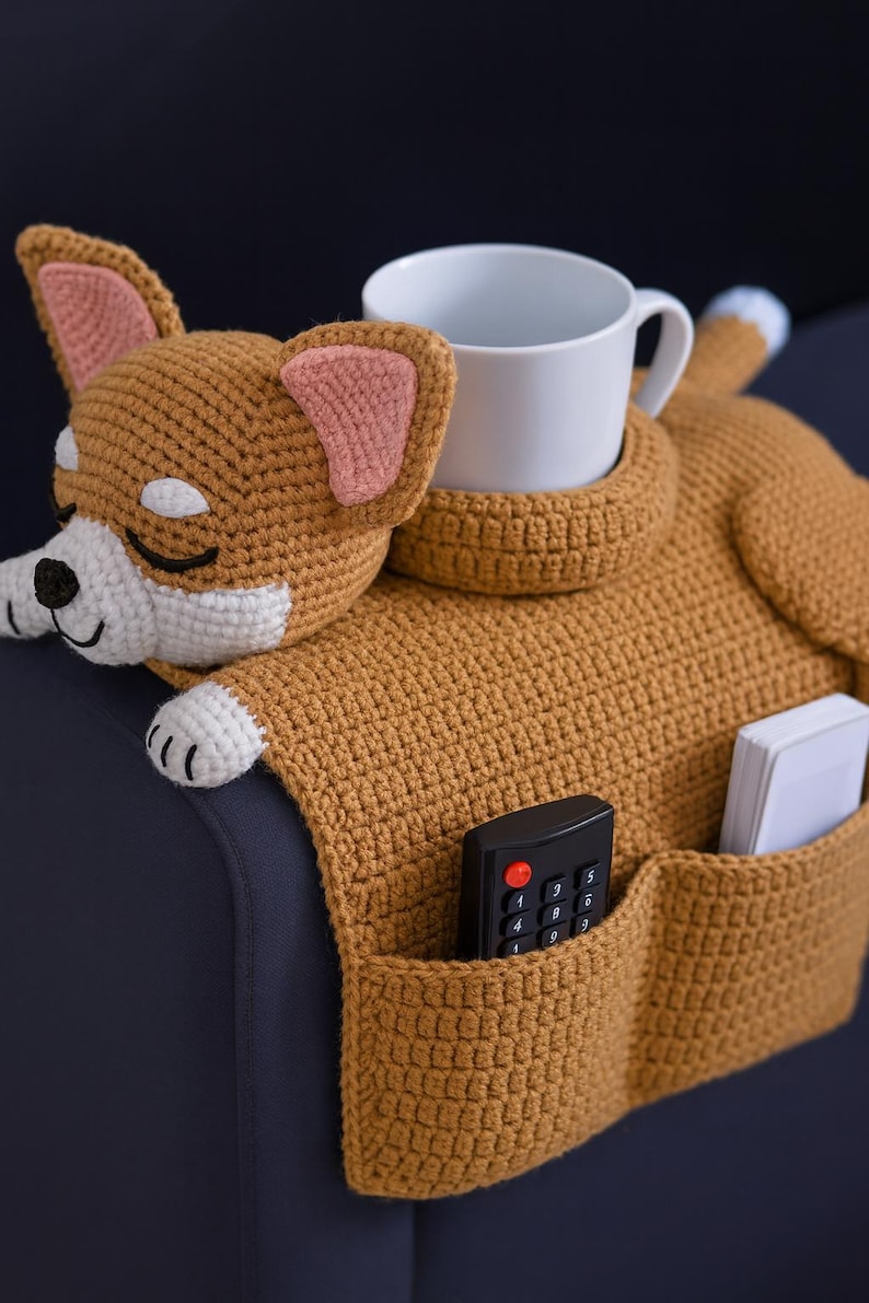 Corgi Couch Caddy Crochet Sofa Organizer Remote Holder Bedside Pocket ...