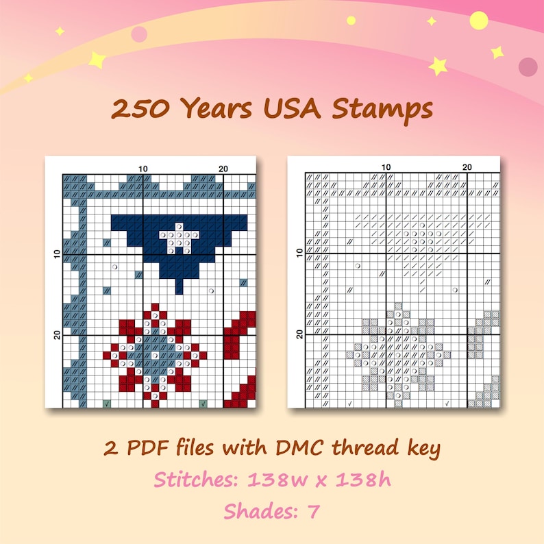 250 Years USA Stamps Cross Stitch Pattern: 4july Patriotic Sampler (PDF ...