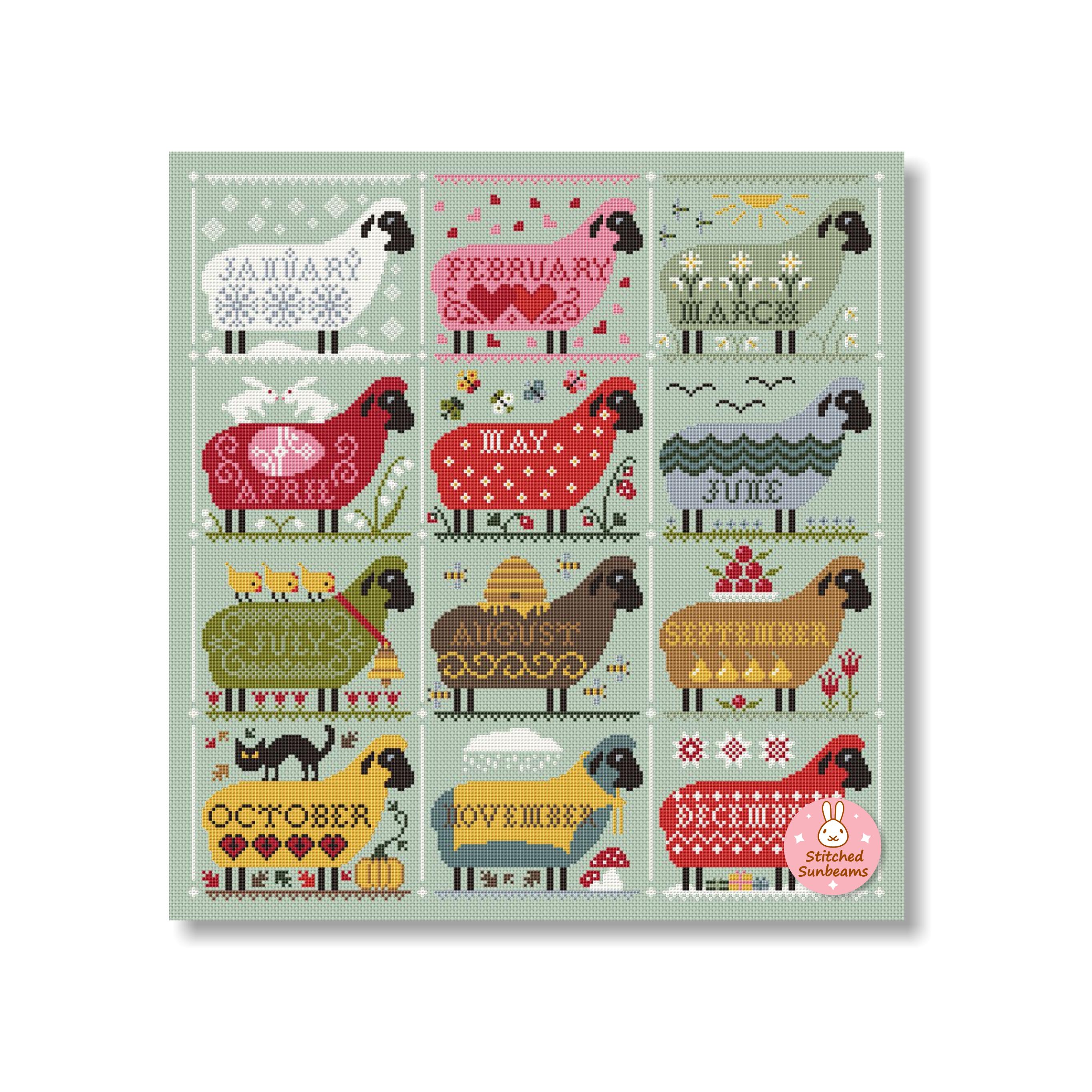 Sheep Calendar Cross Stitch Pattern: Months of the Year Sampler (PDF ...