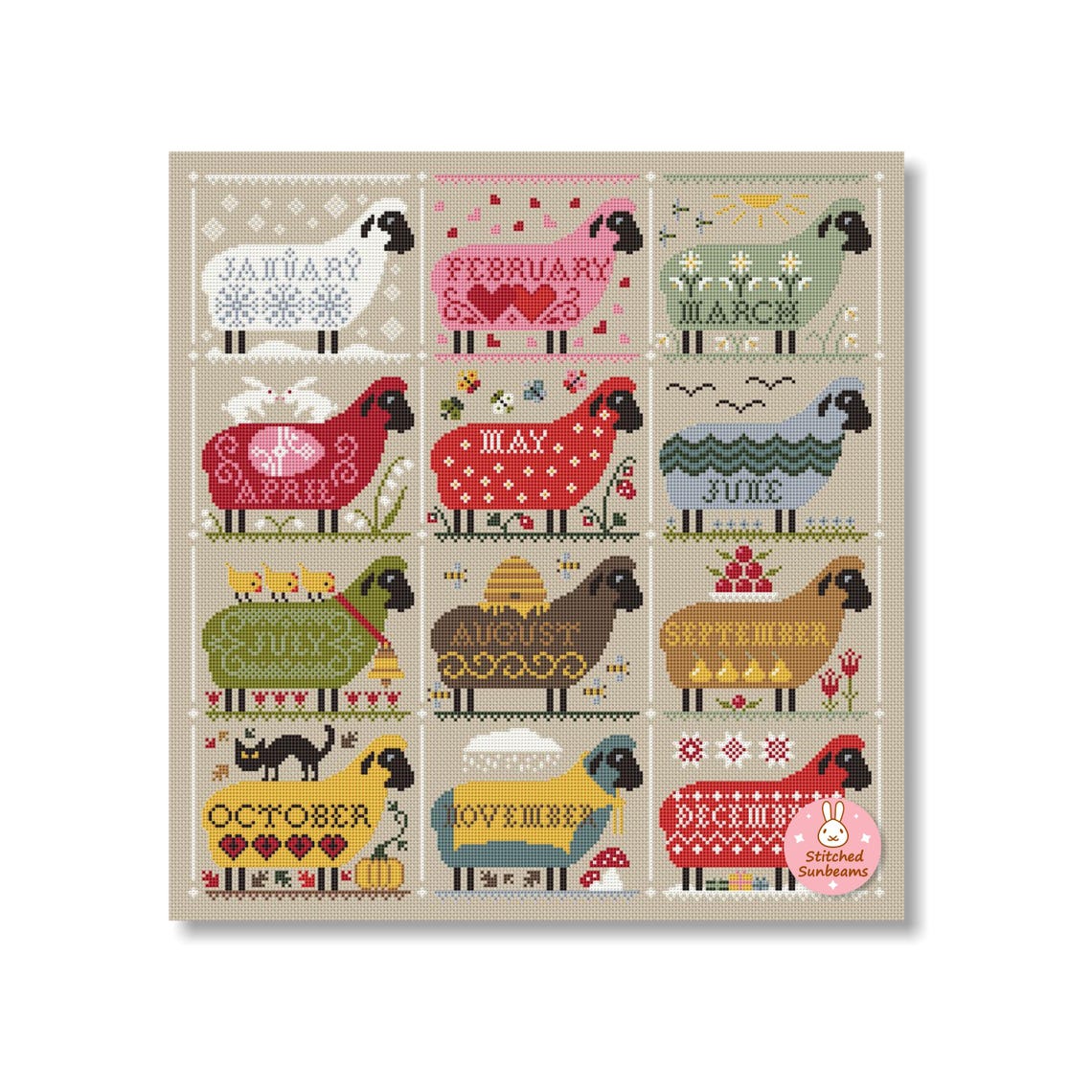 Sheep Calendar Cross Stitch Pattern: Months of the Year Sampler (PDF ...