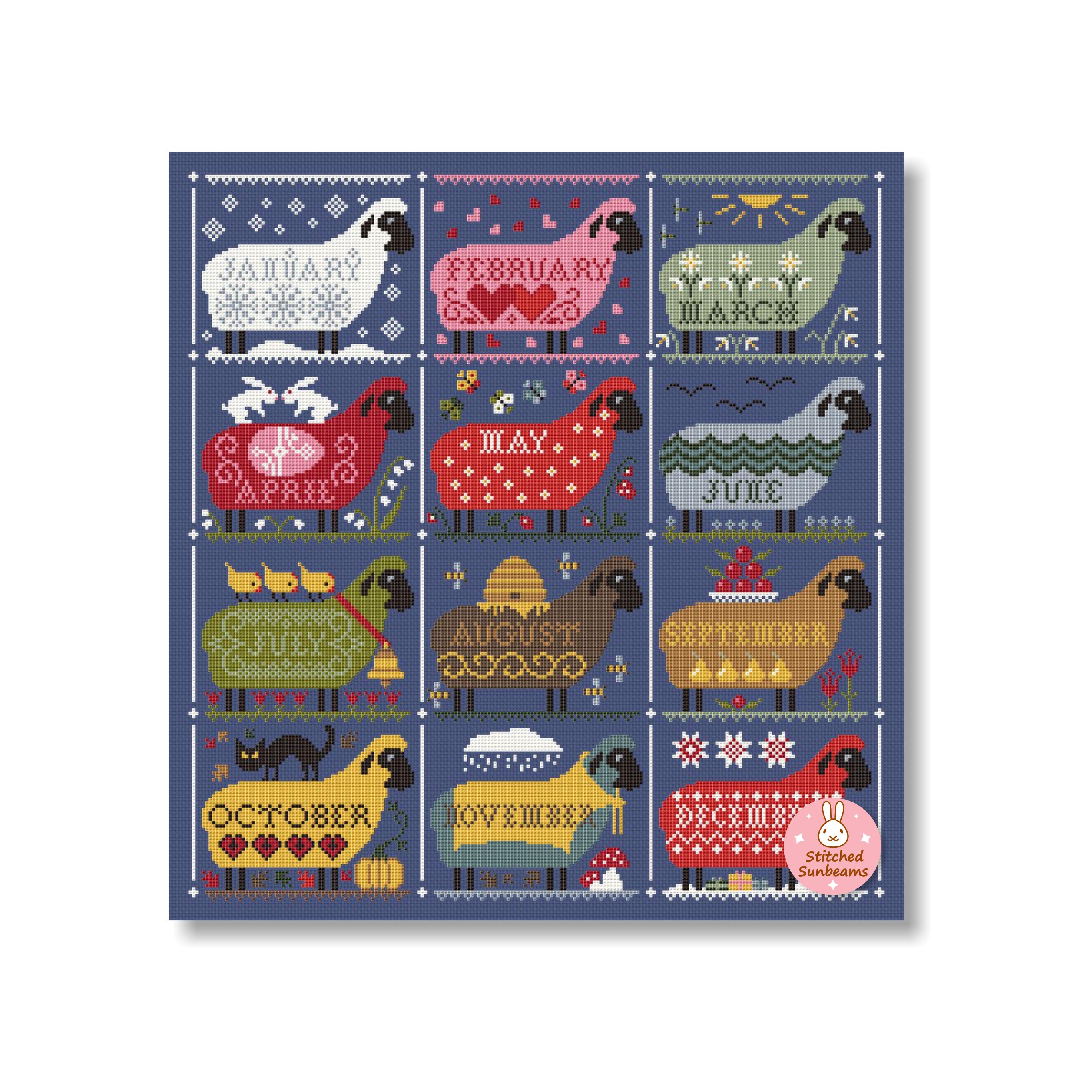Sheep Calendar Cross Stitch Pattern: Months of the Year Sampler (PDF ...