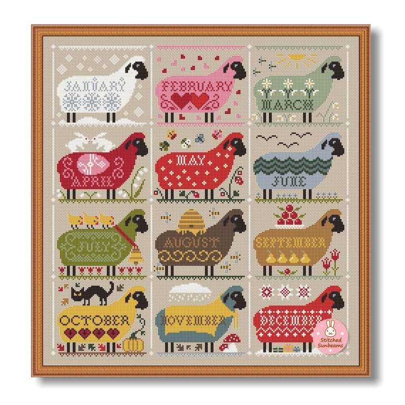Sheep Calendar Cross Stitch Pattern: Months of the Year Sampler (PDF ...