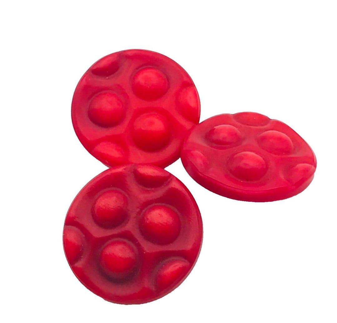 3 Vintage Red Round Buttons Lumps Bumps Plastic Shank Matching Set ...