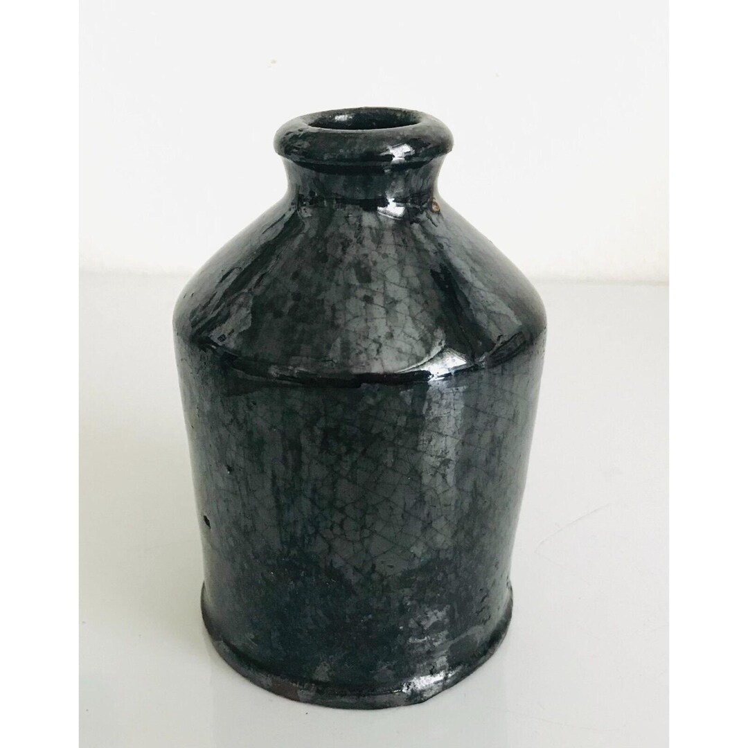 Antique Redware Ink Bottle Black Glaze Inkwell Ink Jar 4.5 Red Ware ...